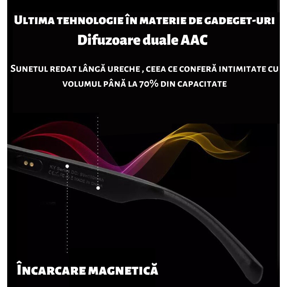 Ochelari de soare inteligenti, polarizati, Smart Glasses, Bluetooth V4 ...
