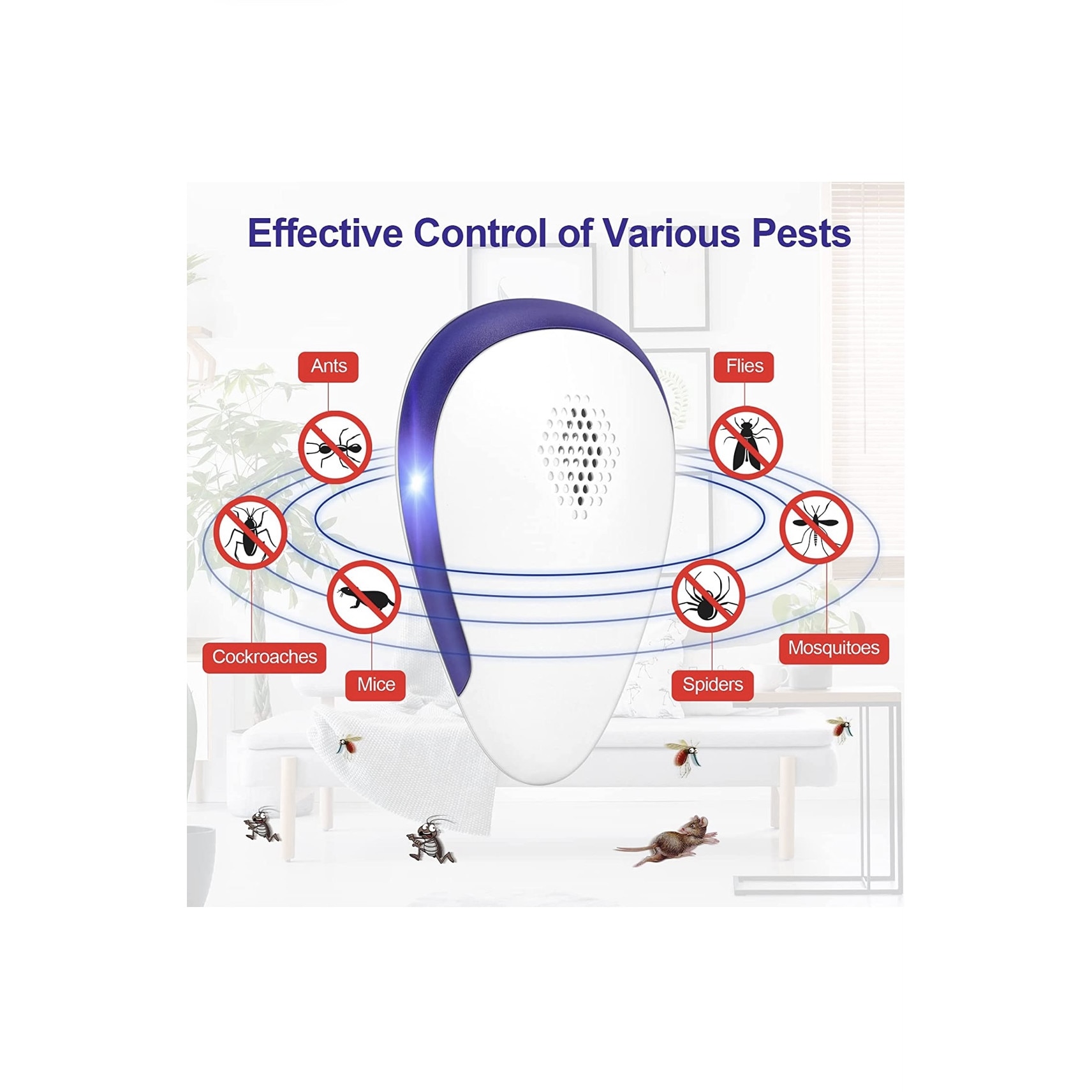 Ултразвуков уред Pest Repeller, Против гризачи/насекоми/паяци/бълхи/хлебарки/комари/дървеници ...