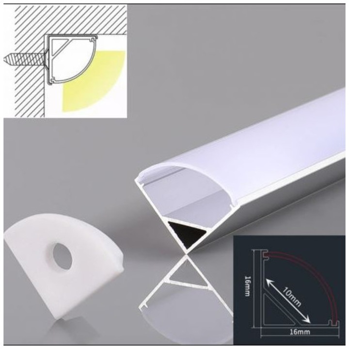 Profil LED aluminiu de colt montaj 90 grade 2 metri anodizat iluminare ...