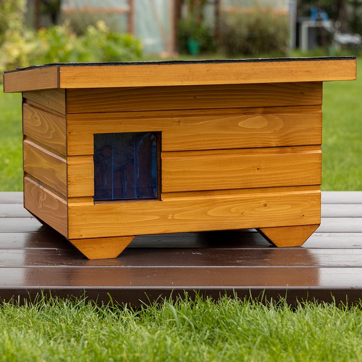 Cusca pisica, pentru exterior, izolata termic, lacuita, usa PVC - eMAG.ro