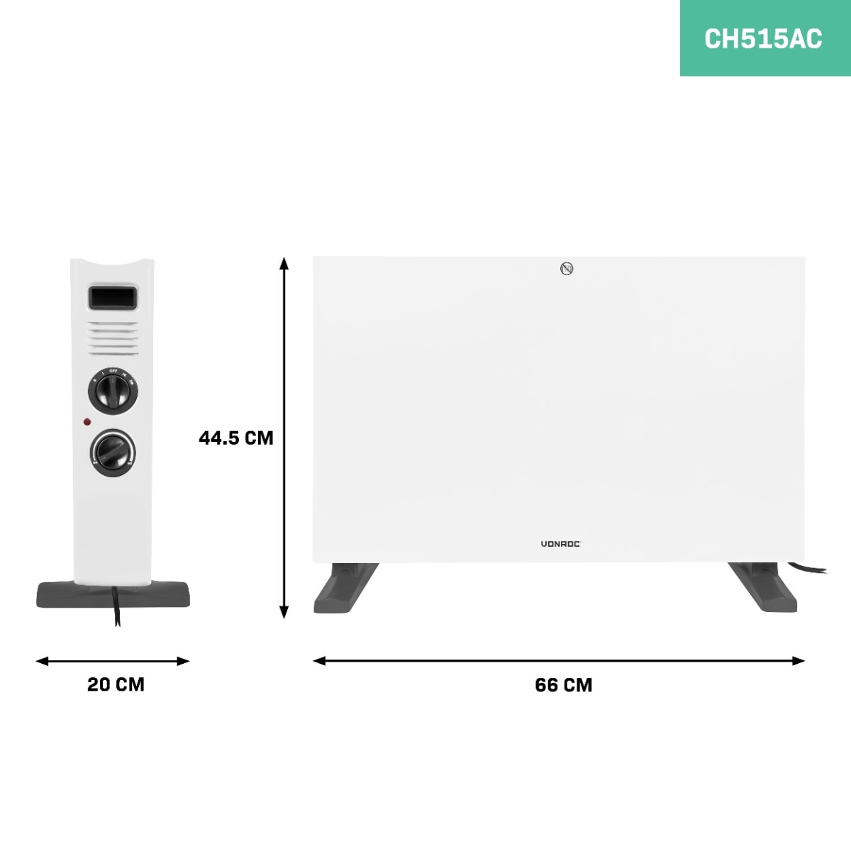 Elektromos konvektor, VONROC, CH515AC_WHITE, 2000W, állítható ...