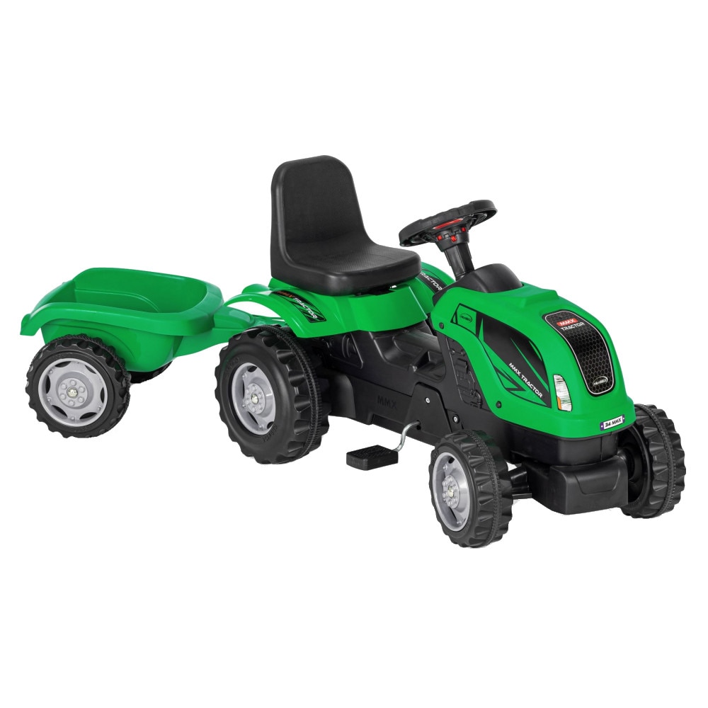 Tractor cu pedale si remorca Micromax MMX verde inchis - eMAG.ro