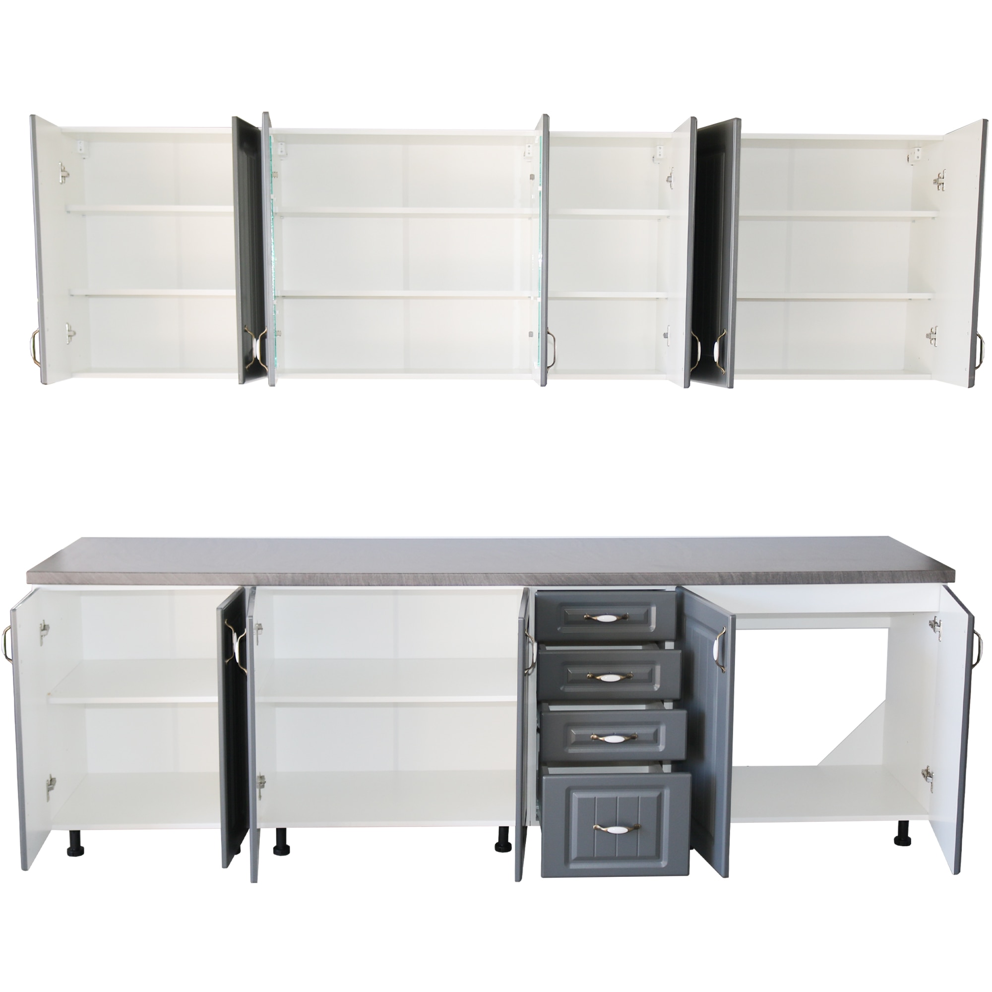 Bucatarie Zebra 260 cm din MDF Gri cu blat gros termoizolant culoare ...