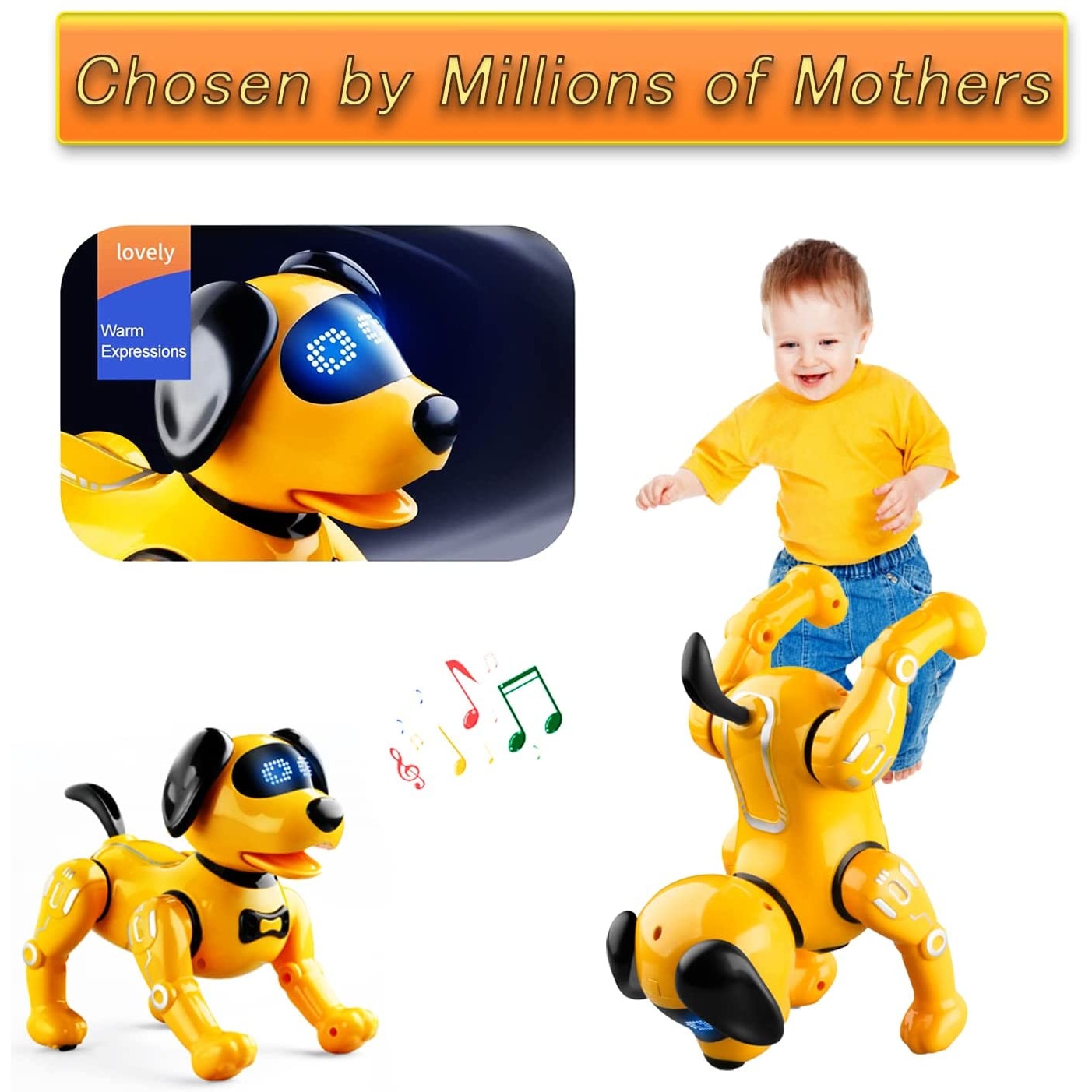 Jucarie caine robot pentru copii, Cu telecomanda, Incarcare USB, Galben ...