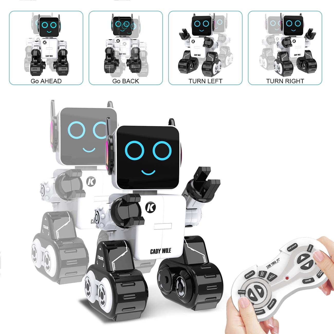 Jucarie robot pentru copii, Cu telecomanda, Incarcare USB, Alb/Negru ...
