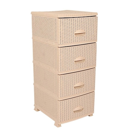 Dulap realizat din plastic, tip ratan, culoare bej, 4 sertare, 91 x 44 ...