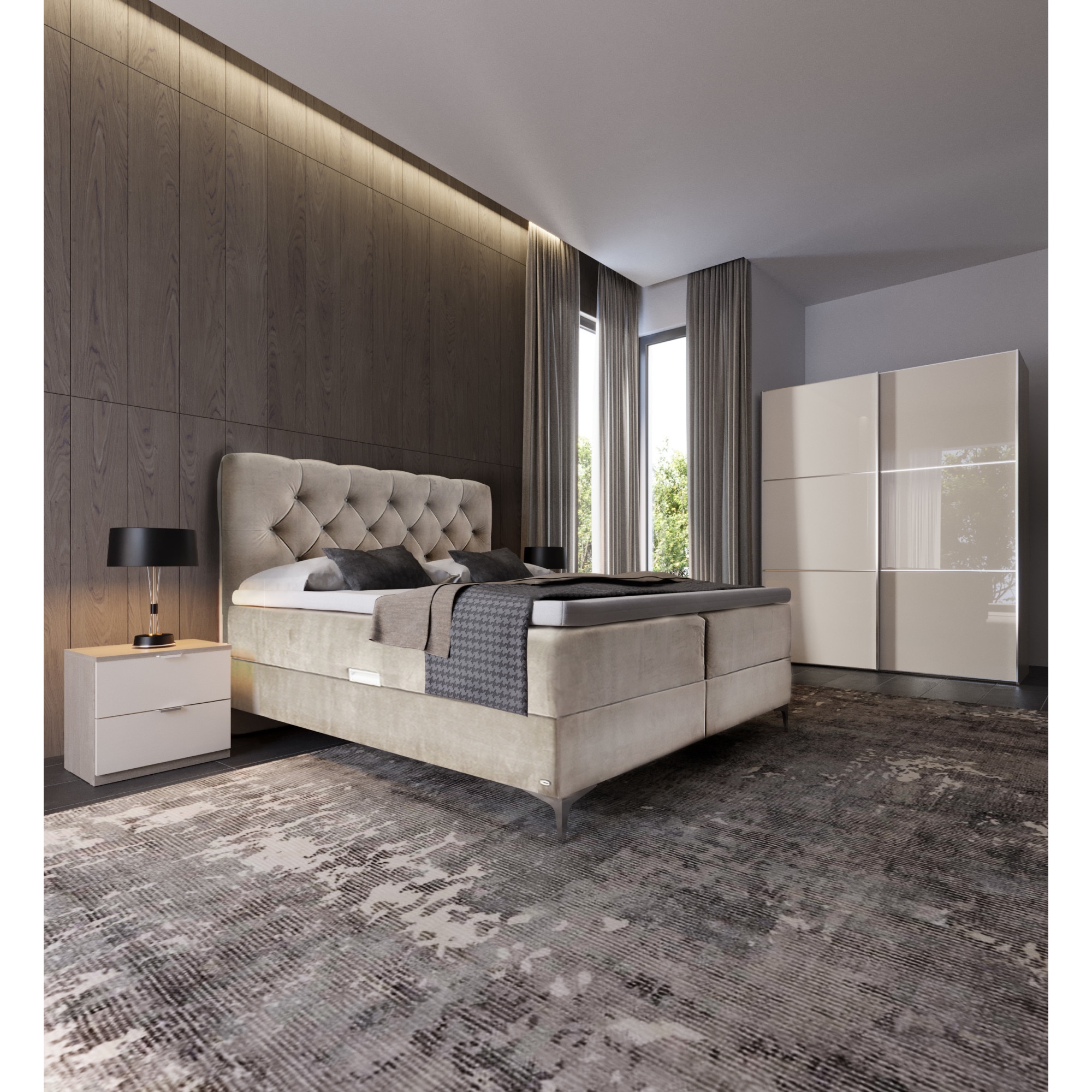 Set Pat boxspring, Matis, TITTO Bej, 160x200 cm, 4 bucati - eMAG.ro