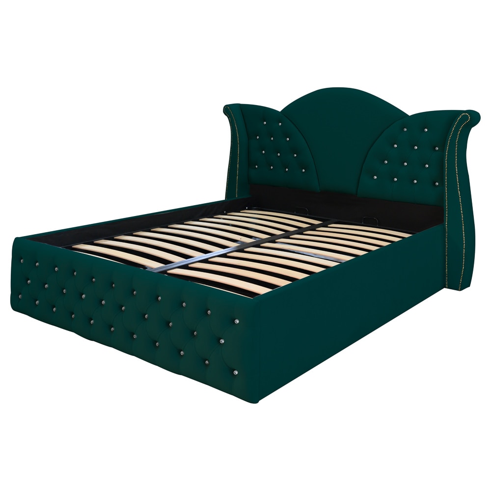 Pat dublu tapitat model Florida cu nasturi sticla 180/200 cm verde cu ...