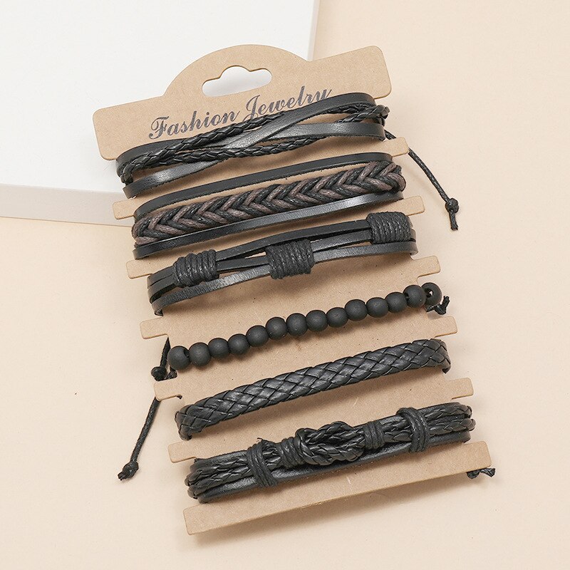 Set 6 bratari diferite modele cu multiple straturi din piele naturala ...