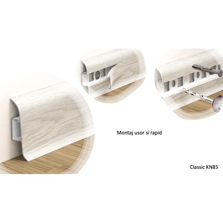 Plinta PVC cu canal cablu inalta, Classic 85-001 alb - eMAG.ro