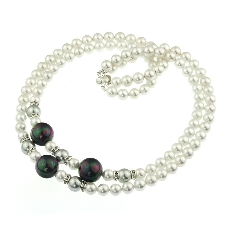 Colier din perle de Mallorca rotunde albe si argint, de dama, Ambra ...