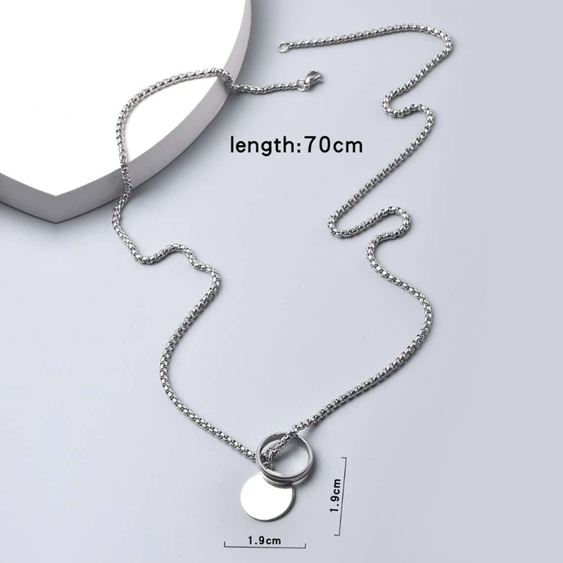 Lant, model steel circle, pandantiv rotund si inel, argintiu, unisex ...