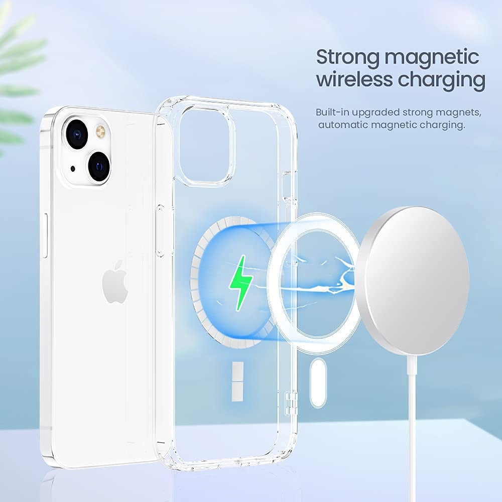Set cu husa transparenta MagSafe si folie sticla camera, MorFansi ...