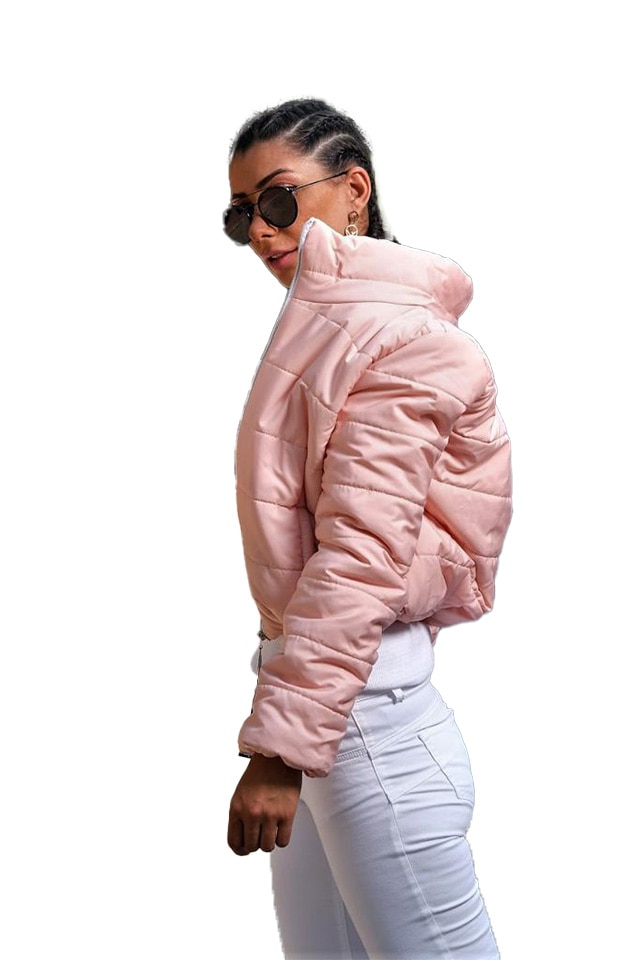 Geaca scurta de fas Pamela, Roz pal, Marimea S - eMAG.ro