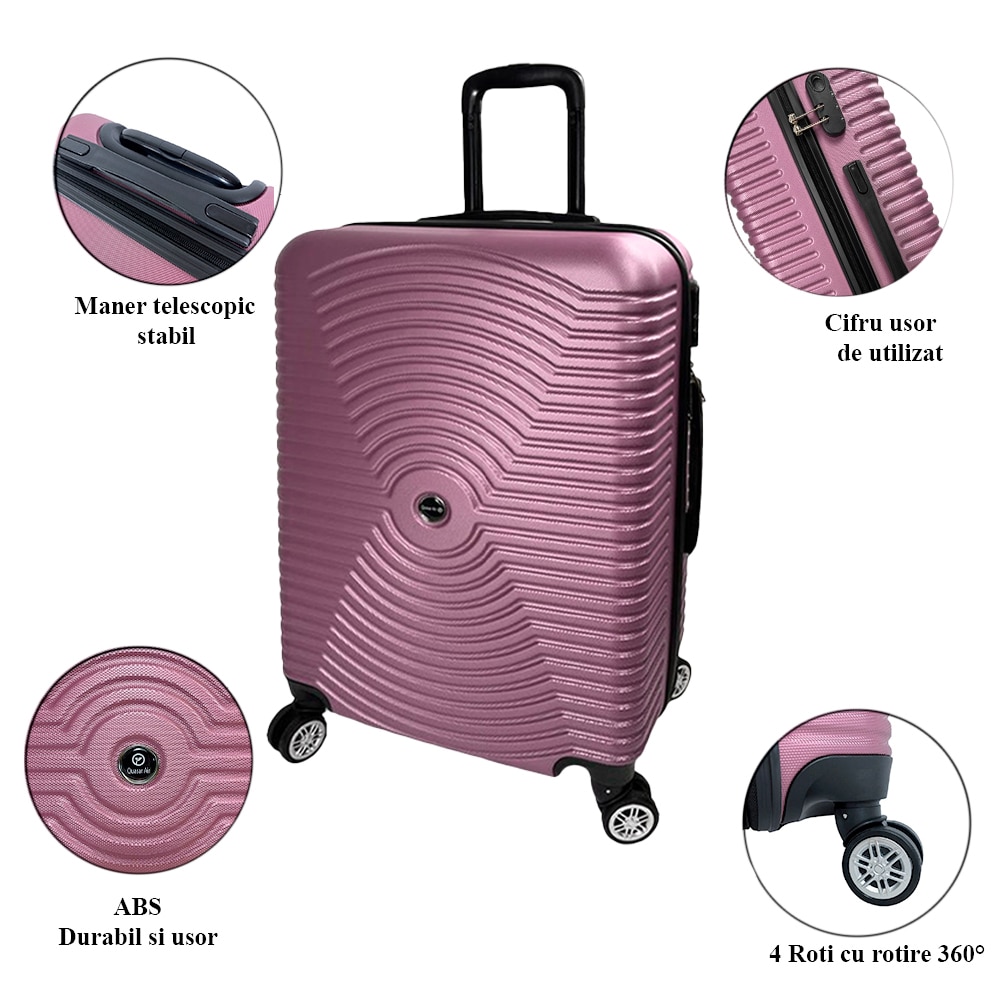 Set 3 trolere, Quasar & Co.®, Model Air Circle, ABS, roz pudrat, Mic ...