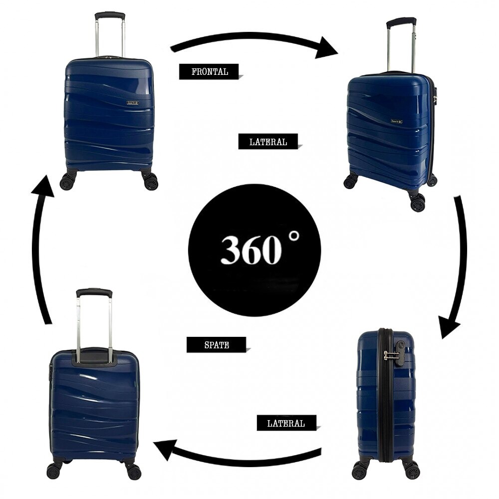 Troler Mic Quasar & Co.®, model Waves, 4 roti 360 grade, cifru, maner ...