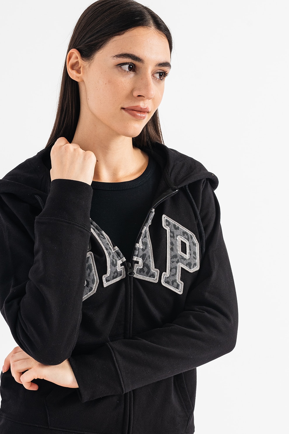 GAP, Худи с цип, стандартна кройка и лого, Черен, M - eMAG.bg