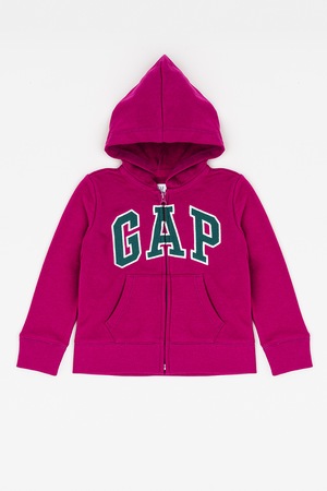 GAP, Hanorac cu fermoar si logo brodat, Roz fandango, Verde englez, 160 ...