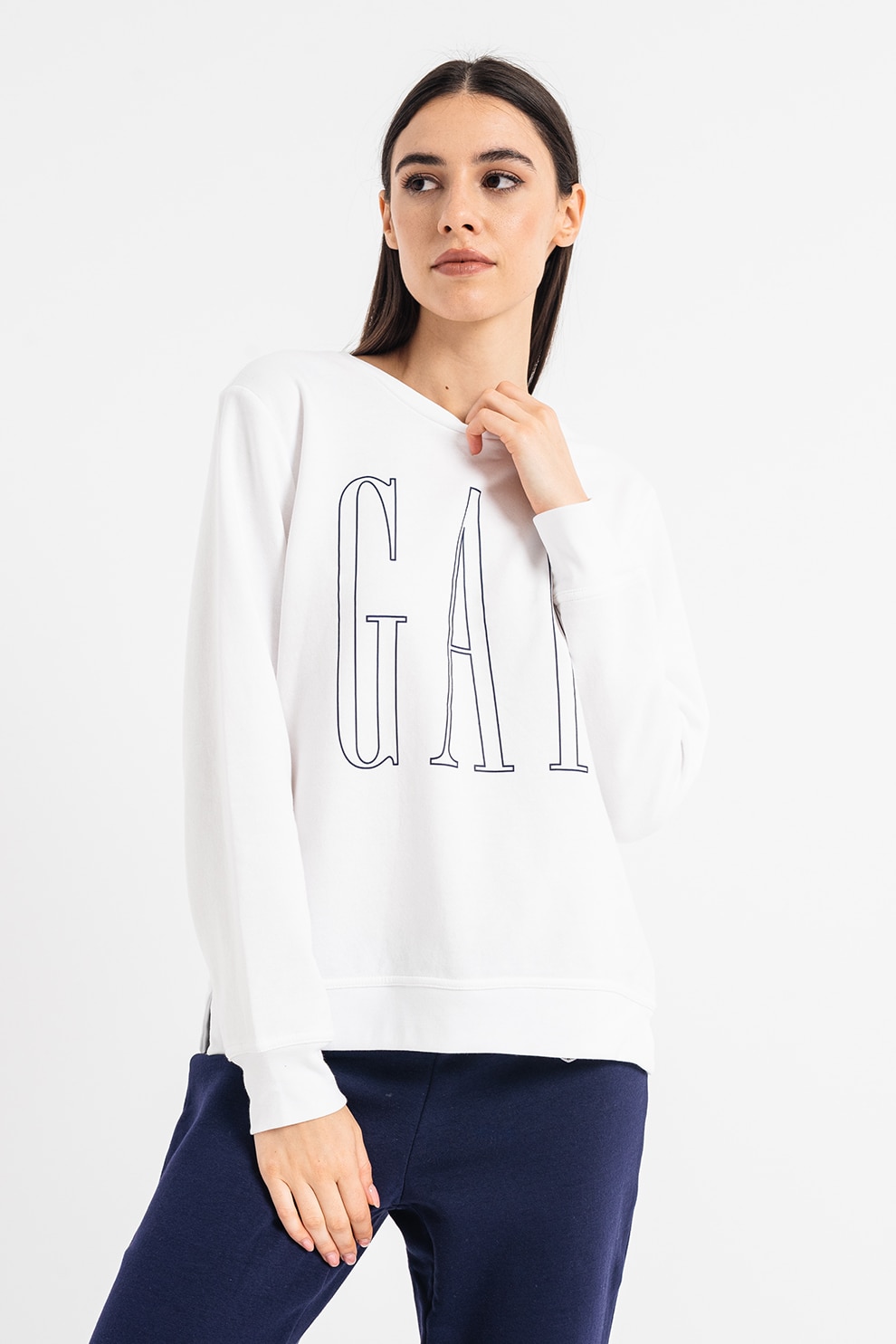 GAP, Суитшърт с овално деколте и уголемено лого, Бял, XS - eMAG.bg