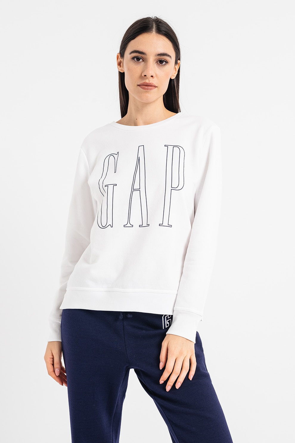 GAP, Суитшърт с овално деколте и уголемено лого, Бял, XS - eMAG.bg