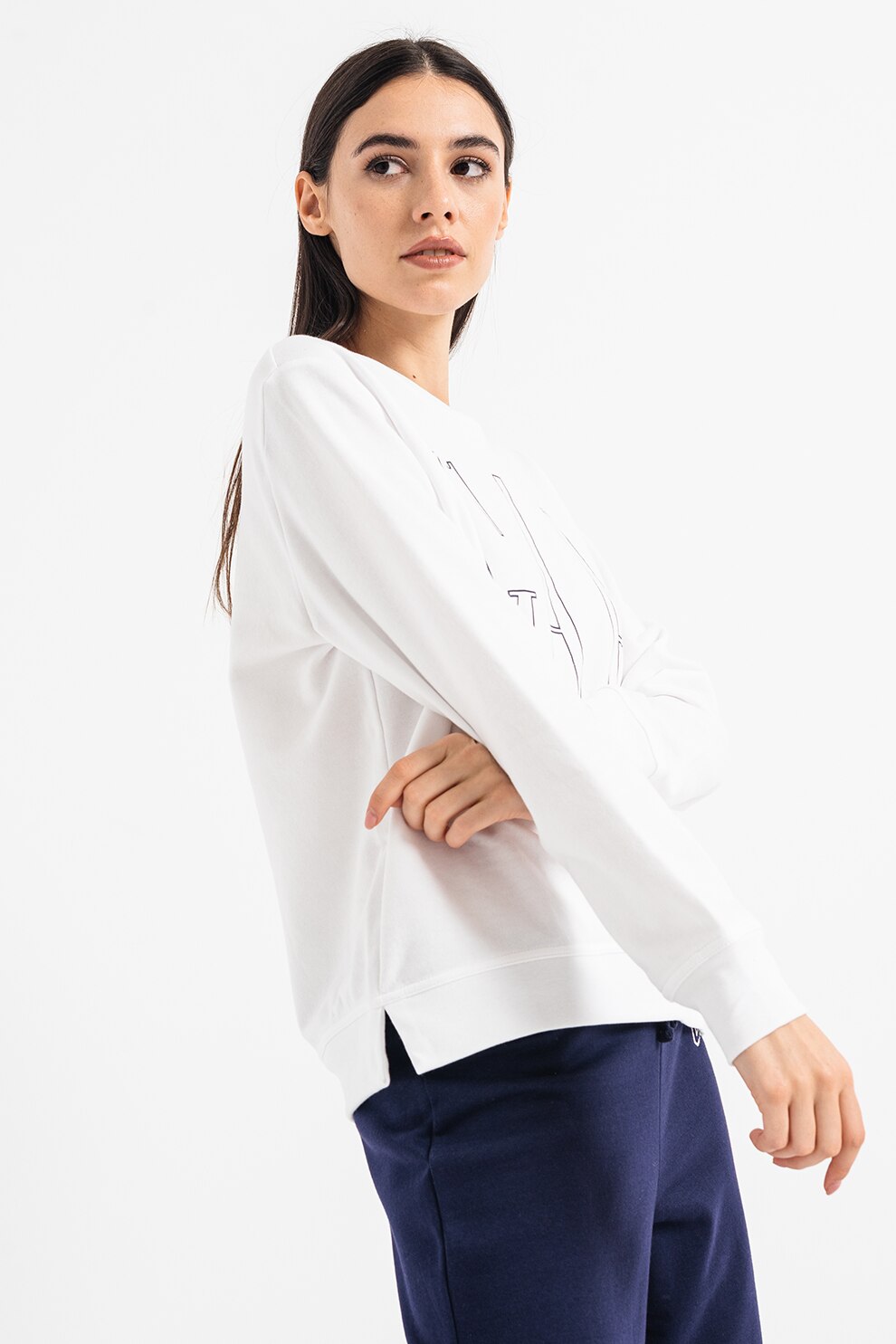 GAP, Суитшърт с овално деколте и уголемено лого, Бял, XS - eMAG.bg