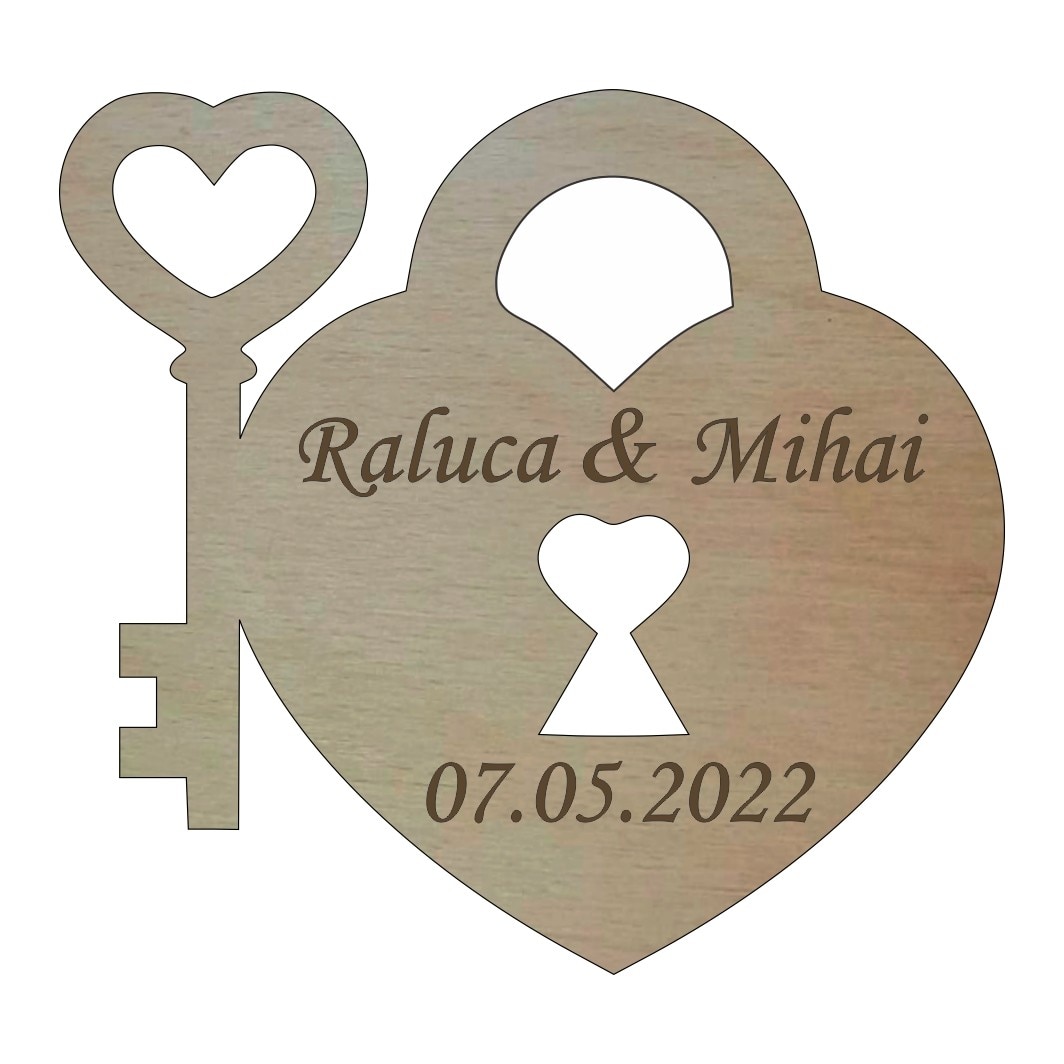 Marturie Nunta, Personalizata, Model Inima Lacat, Lemn, 6,5×6 cm ...