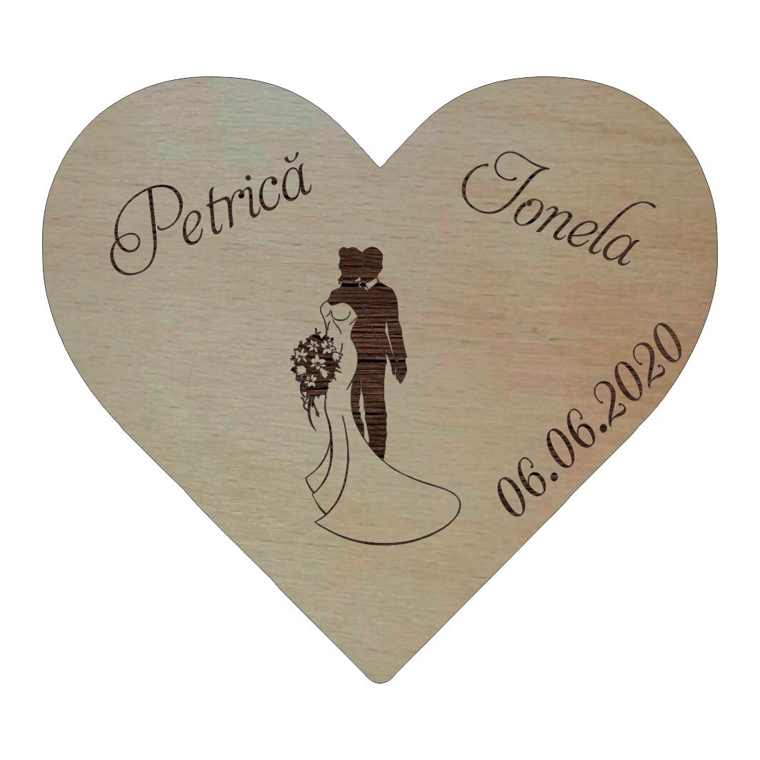 Marturie Nunta, Personalizata, Model Inima, Lemn, 7×6,5 cm, MNL002 ...
