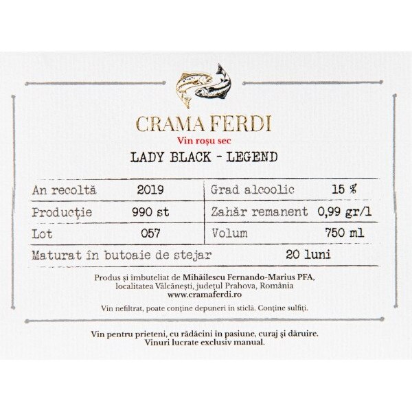Vin Rosu Crama Ferdi Lady Black Legend, sec, 0.75l - eMAG.ro