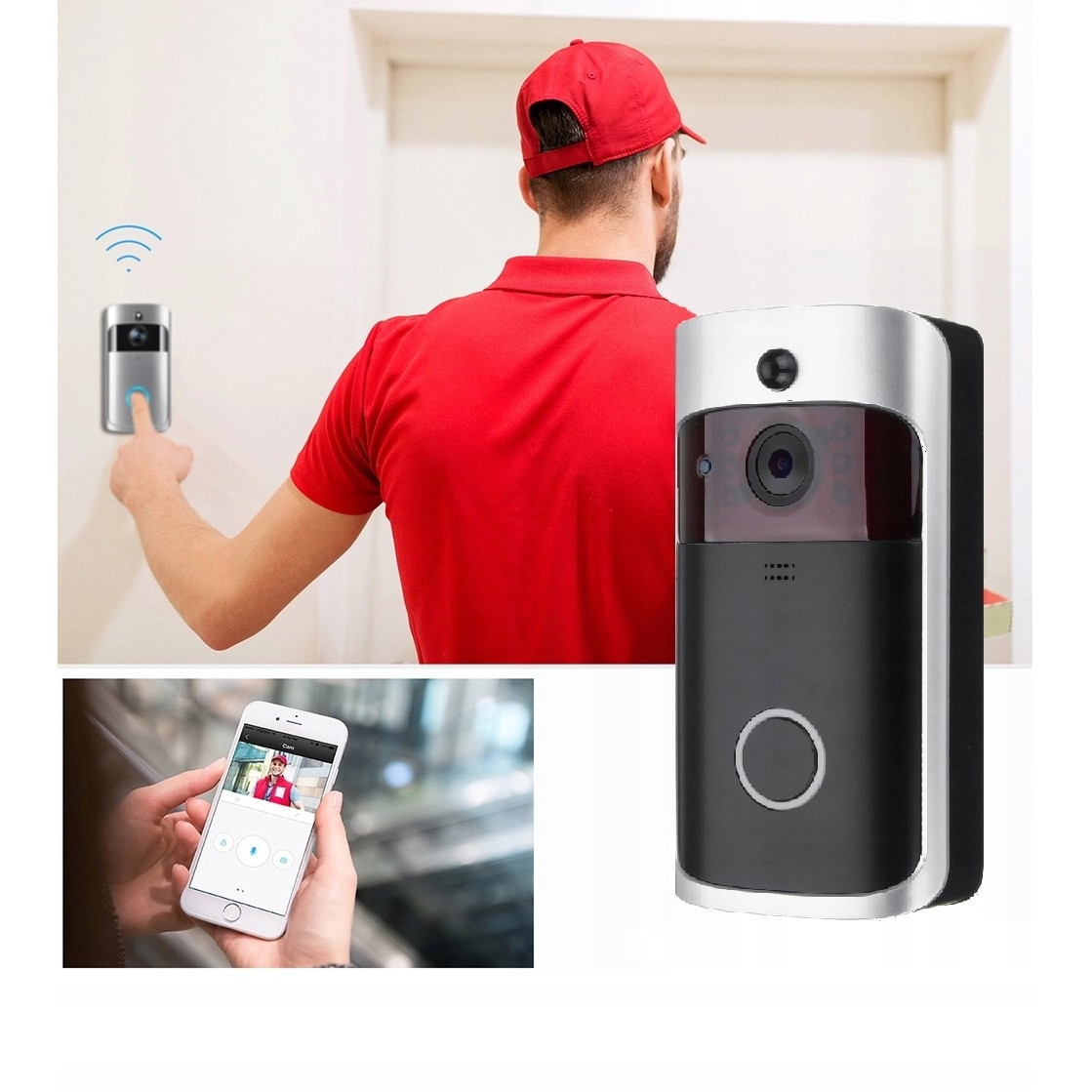 Videointerfon cu sonerie, Camera Video Smart, Wireless, 1080P HD ...