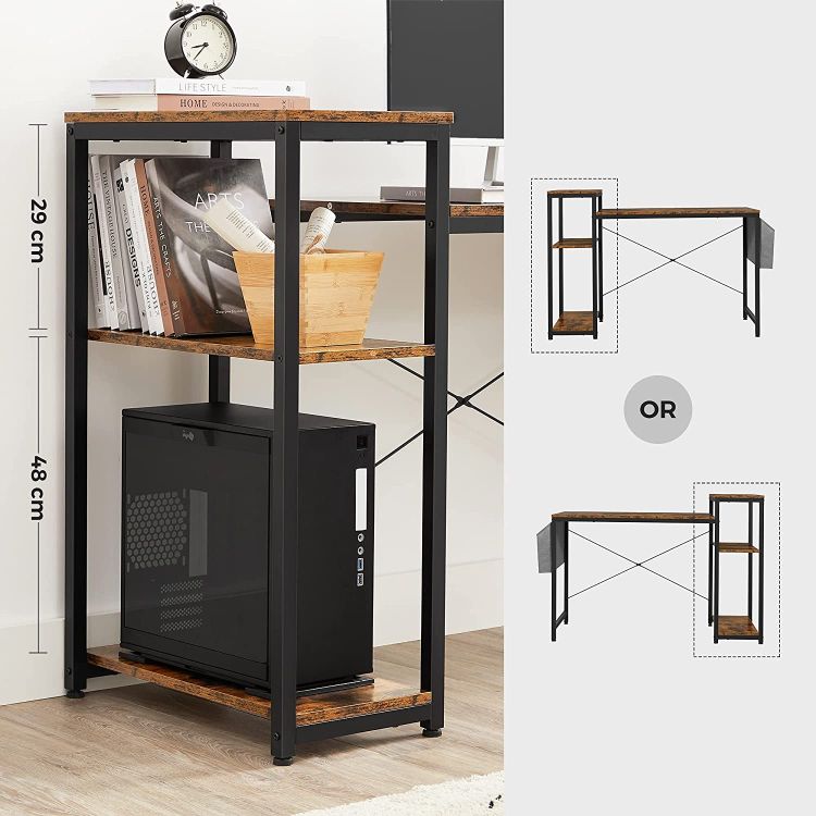 Birou model rustic cu biblioteca, cadru metalic, suport lateral, usor ...