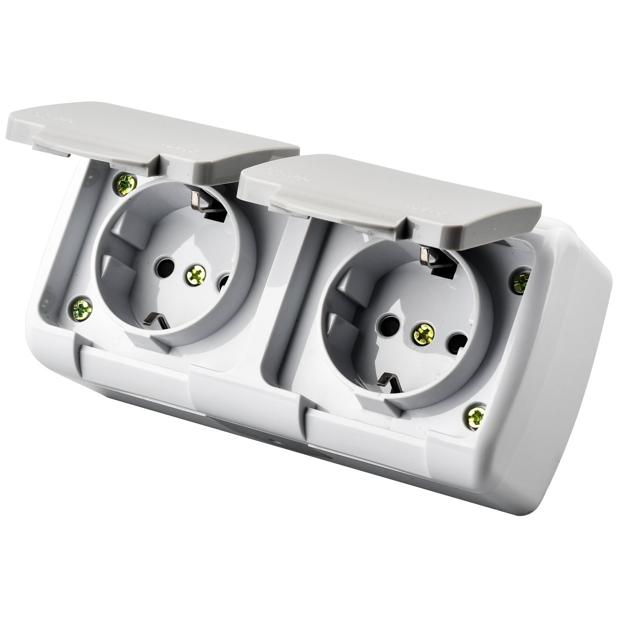 Priza dubla cu capac Entac Stephan montaj aplicat 250V 16A IP54 GRI ...