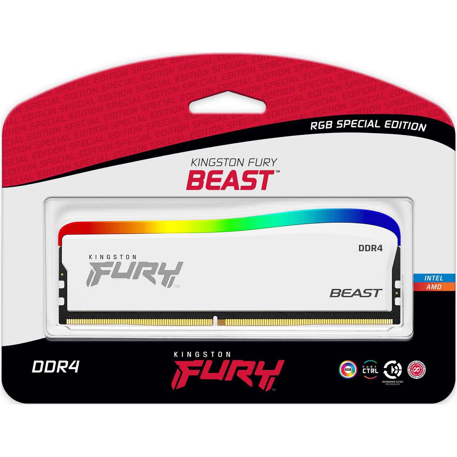 Памет Kingston FURY Beast RGB Limited Edition, 8GB DDR4, 3200MHz CL16 - eMAG.bg