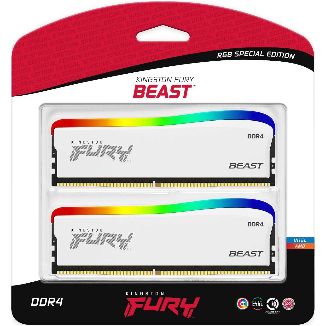 Memorie Kingston FURY Beast RGB Limited Edition, 16GB DDR4, 3600MHz CL18 - eMAG.ro