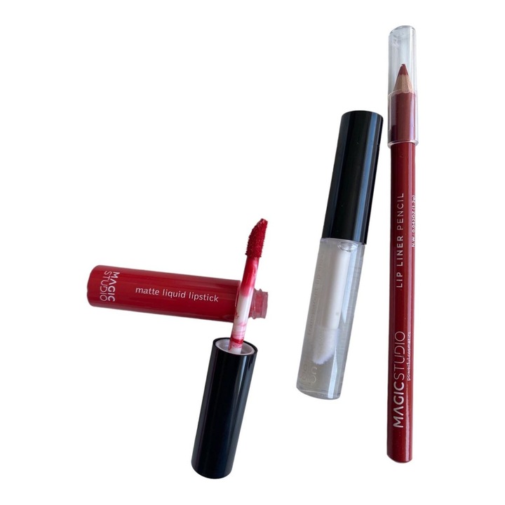 Set gloss si creion de buze Shaky, Matte & Glossy, 60749, Rosu, Magic ...