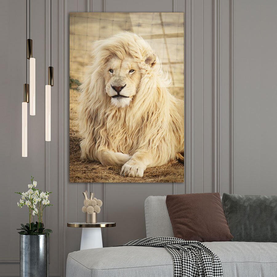 Tablou Sticla, White Lion, 70x100cm - eMAG.ro