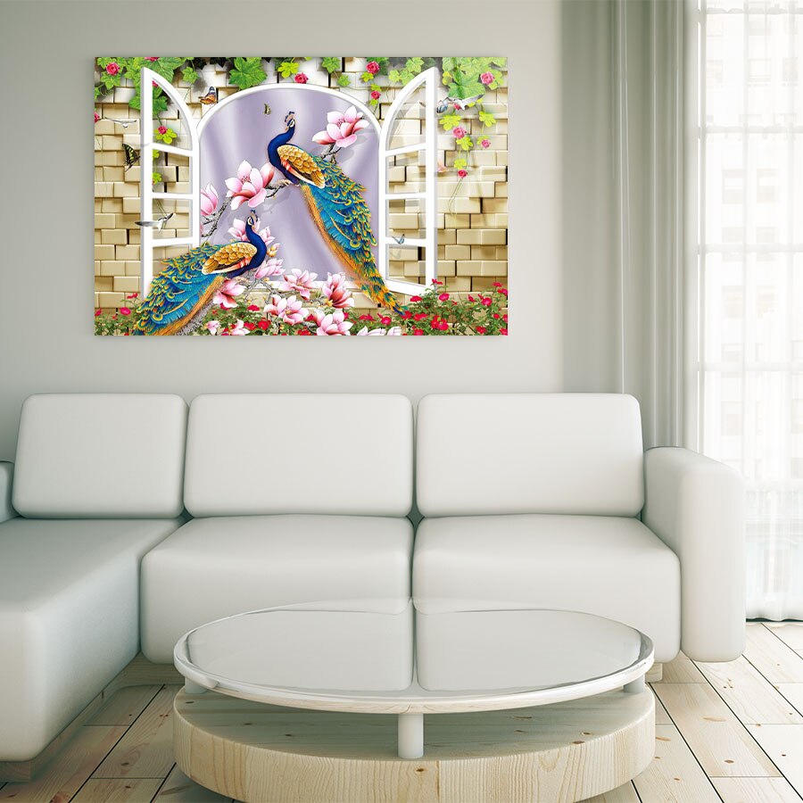 Tablou Sticla, Window Peacock, 70x100cm - eMAG.ro