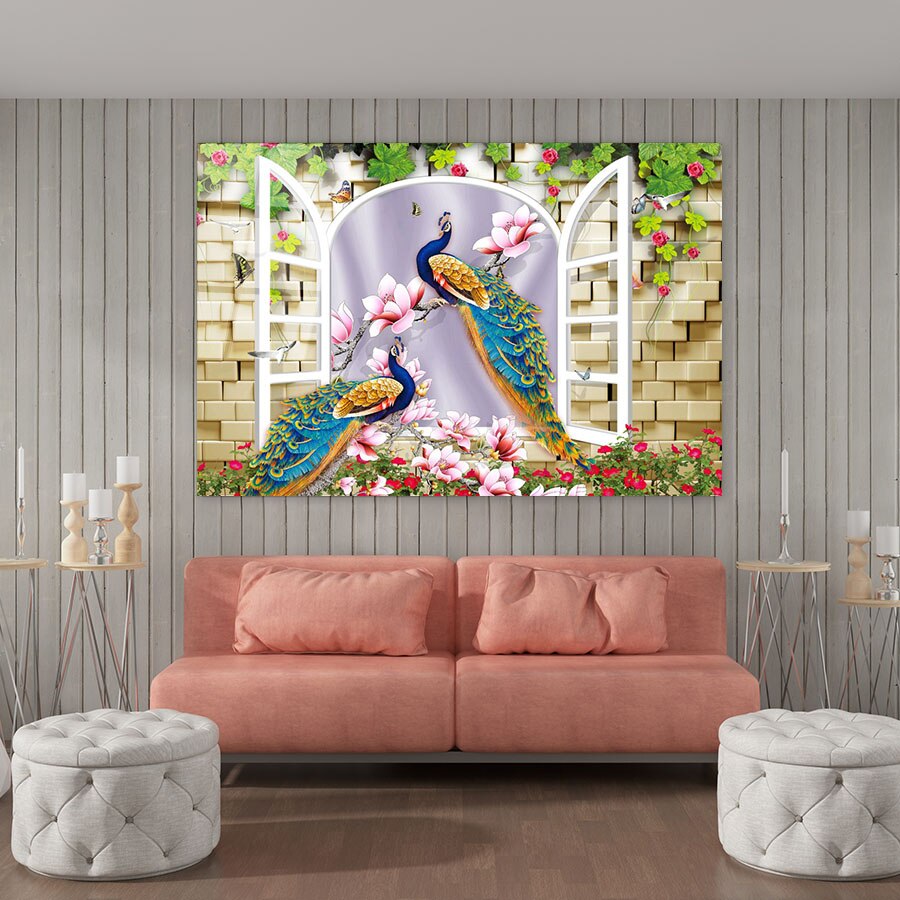 Tablou Sticla, Window Peacock, 70x100cm - eMAG.ro
