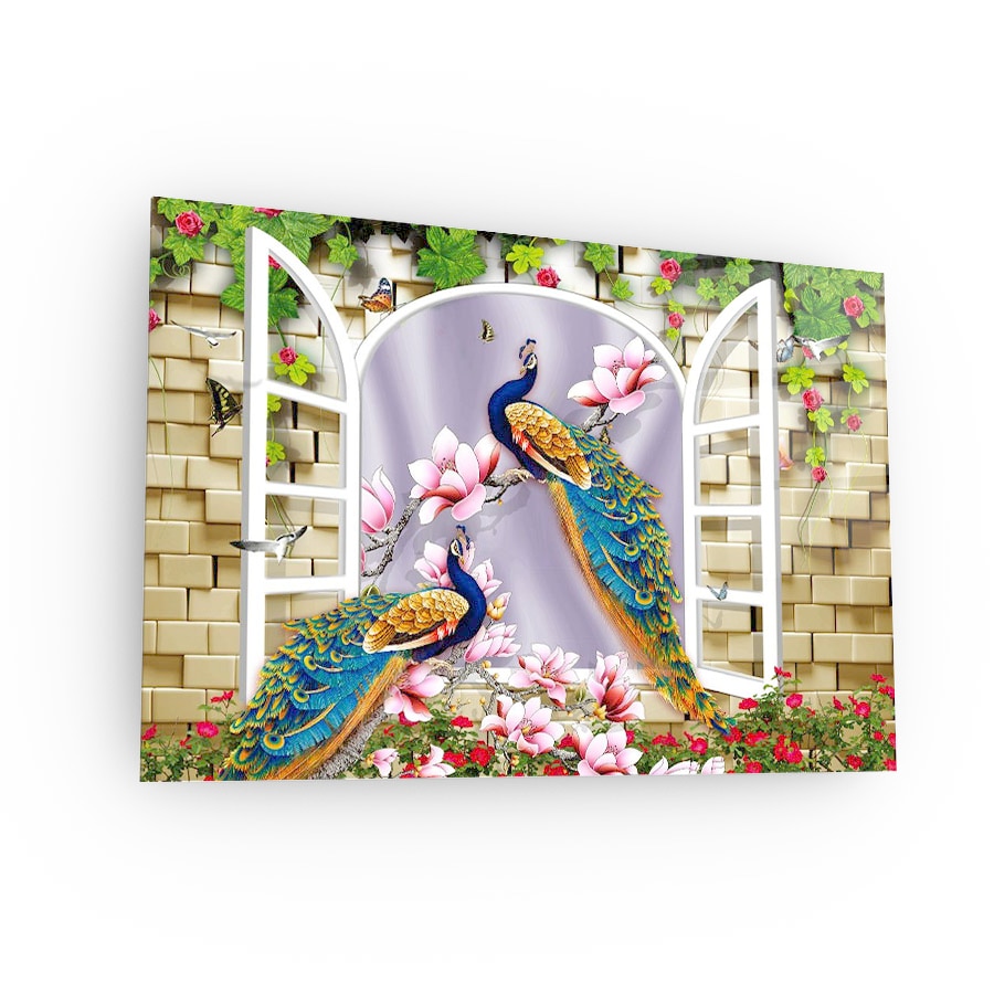 Tablou Sticla, Window Peacock, 70x100cm - eMAG.ro