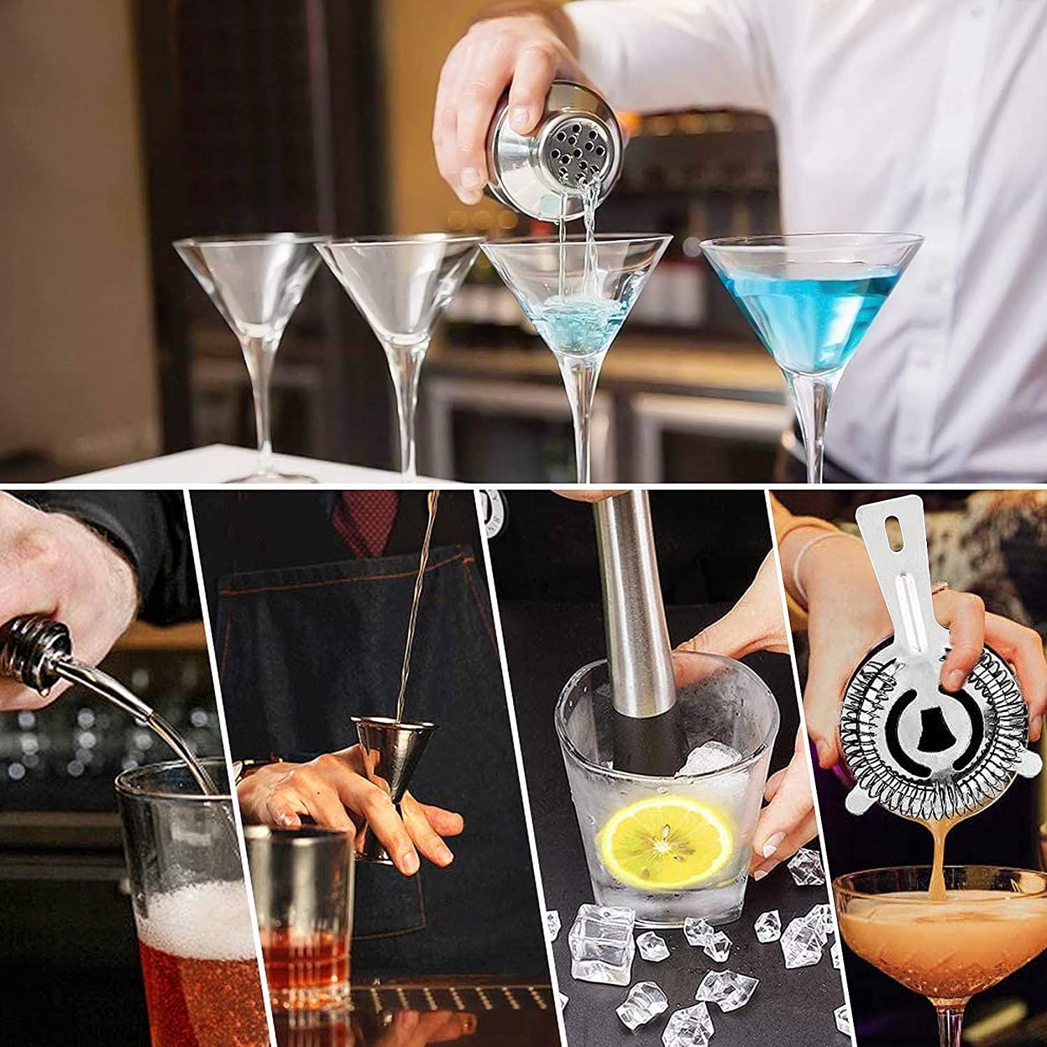 Kit pentru barmani BYONDSELF®, Whiskey Rocks, shaker de 750 ml, 7 piese ...