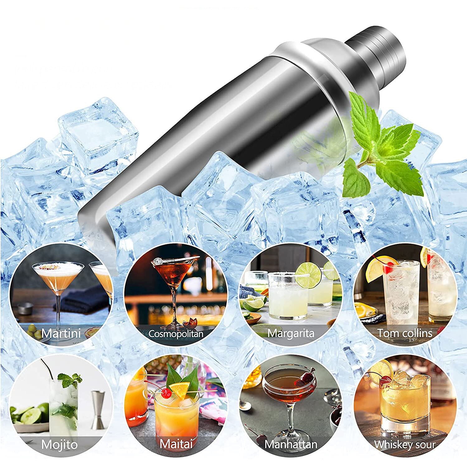 Kit pentru barmani BYONDSELF®, Whiskey Rocks, shaker de 750 ml, 7 piese ...