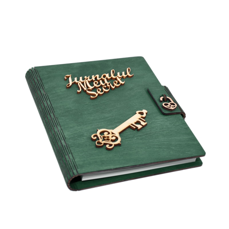 Jurnalul Meu Secret, A5, din lemn, Verde inchis, Piksel, 100 pagini si ...