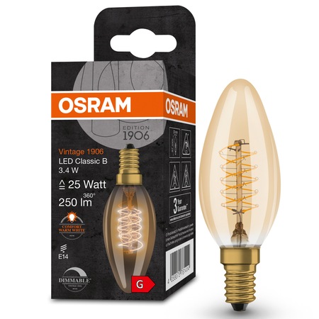 Bec LED vintage (decorativ) Osram 1906 Globe B25, dimabil, filament ...