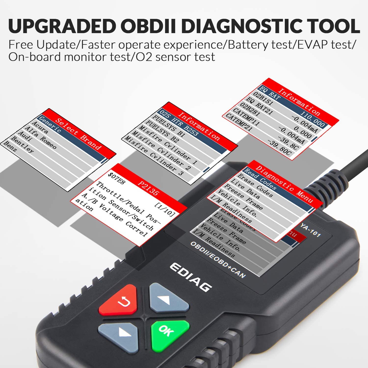 Tester diagnoza auto YA-101, OBD2, Citire/Stergere coduri de eroare ...