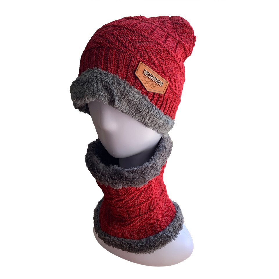 Set caciula pentru iarna cu fular pentru copii, foarte calduroase, rosu ...