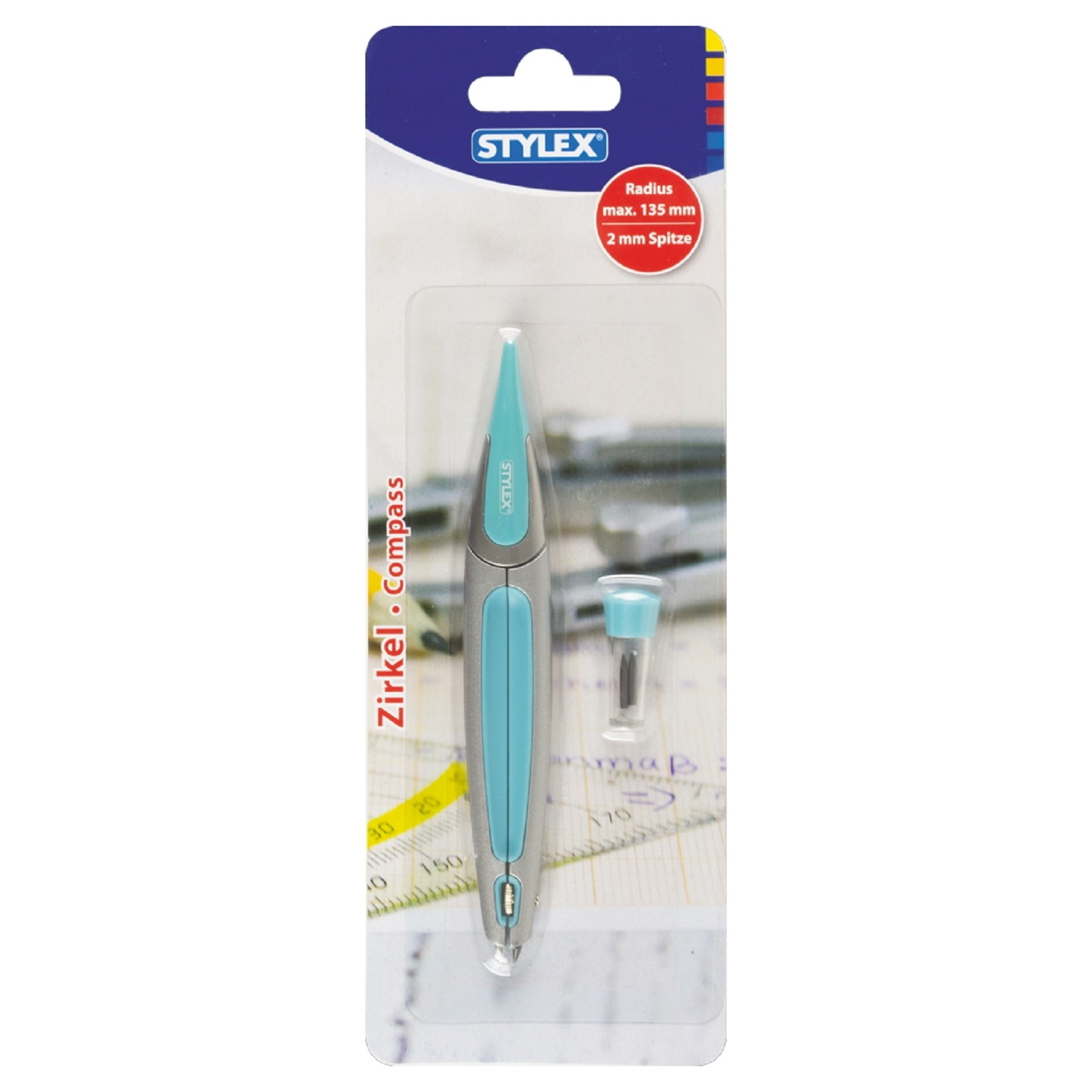 Compas Stylex turcoaz cu 2 mine creion 2 mm - eMAG.ro