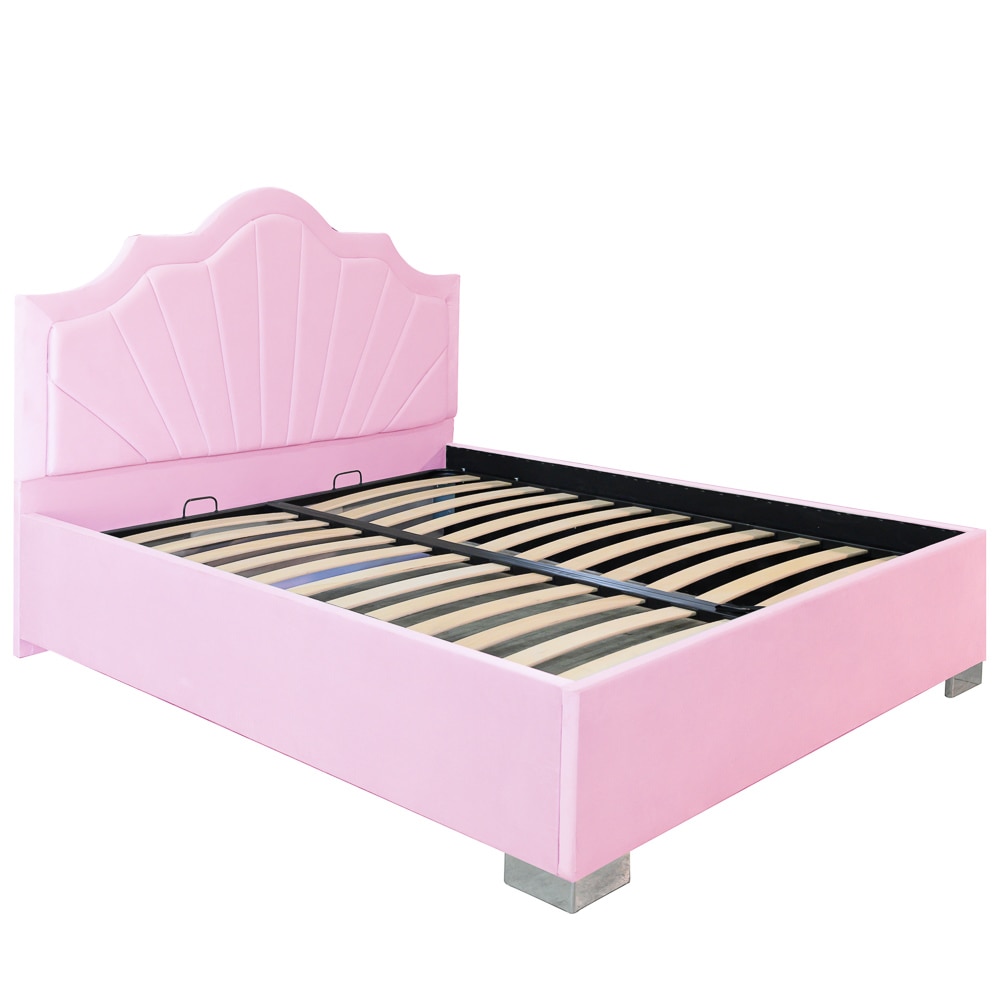 Pat dublu tapitat Colorado cu picioare 140/200 cm culoare roz cu ...