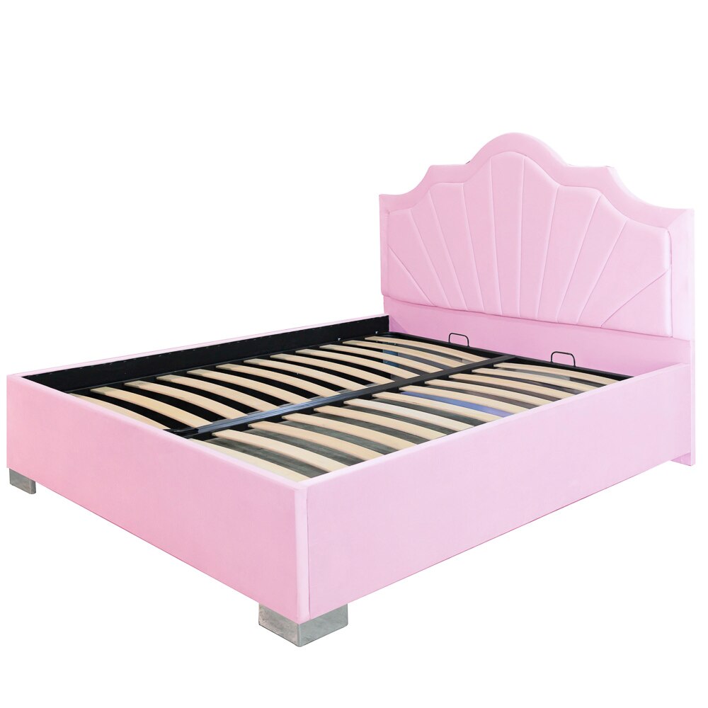 Pat dublu tapitat Colorado cu picioare 140/200 cm culoare roz cu ...