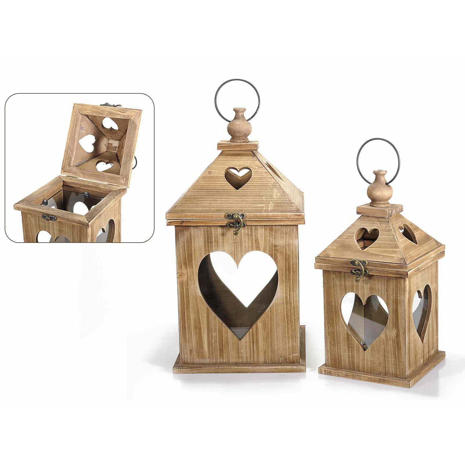 Set 2 felinare lemn maro 20x20x40.5 cm, 14.5x14.5x30.5 cm - eMAG.ro