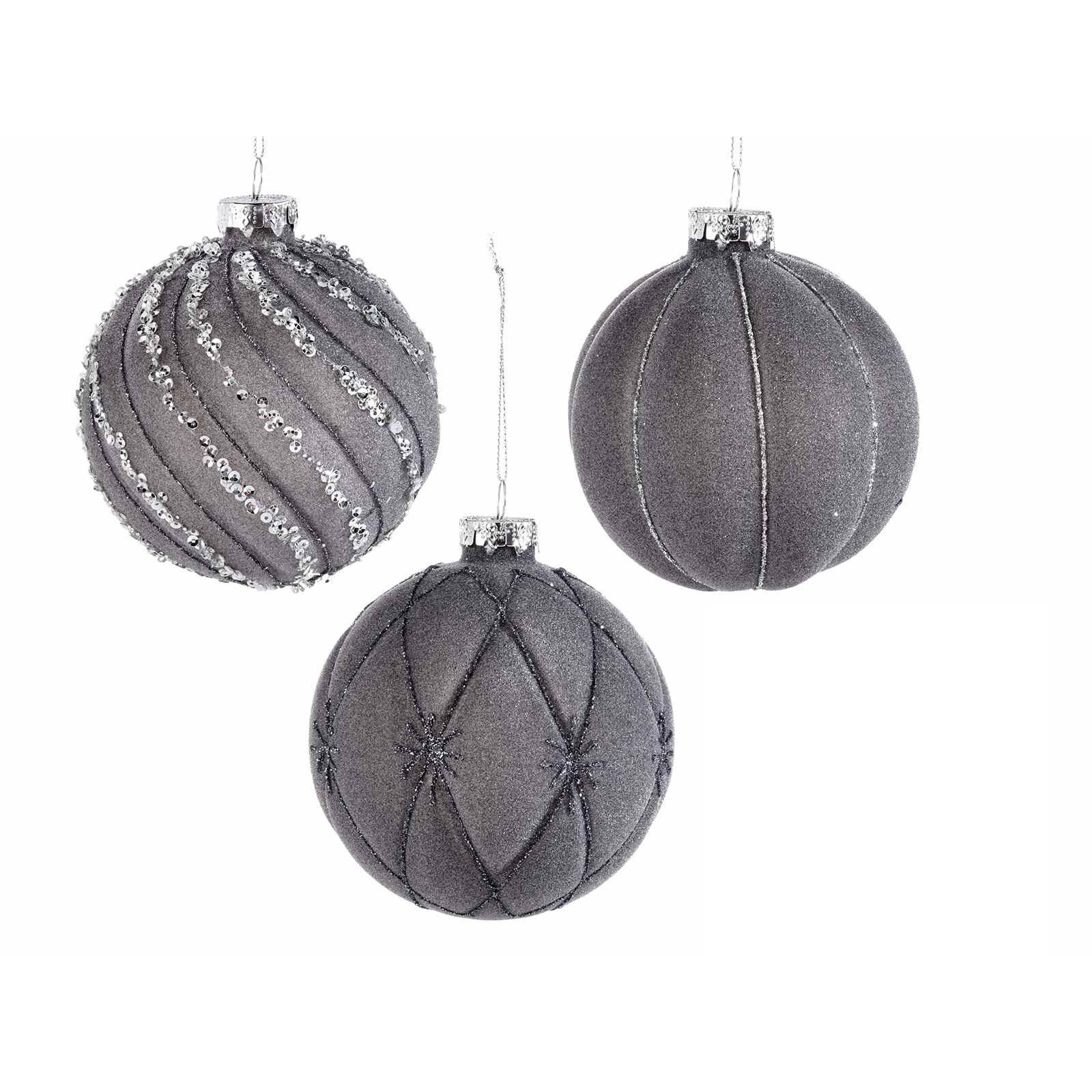 Set 12 globuri catifea gri 10 cm - eMAG.ro