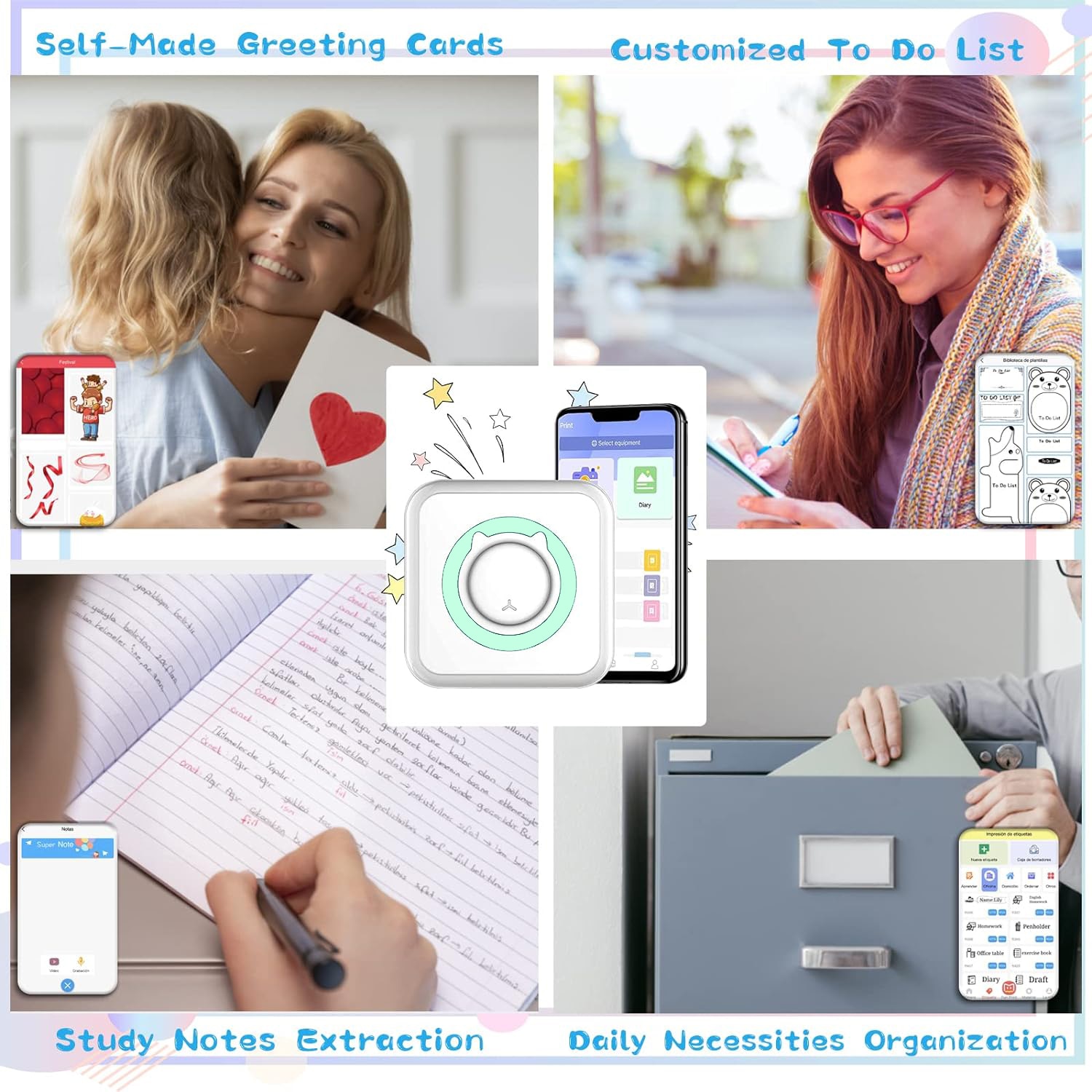 Set Mini imprimanta termica si 10 role hartie 57x25mm, Set de stilouri ...